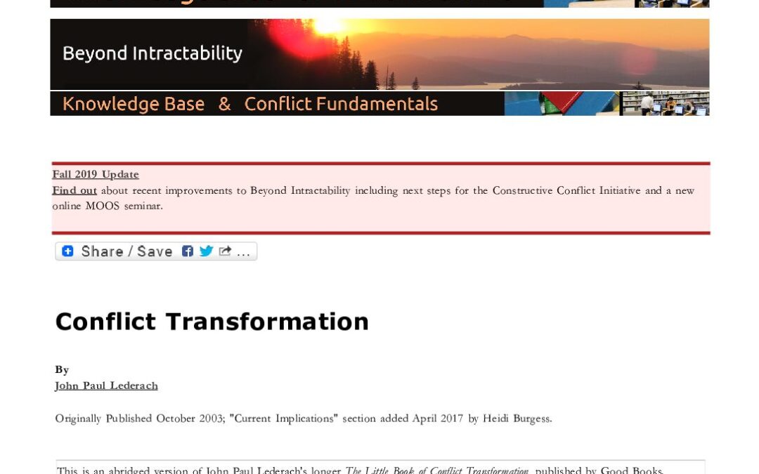 Conflict Transformation _ Beyond Intractability | Servants University ...